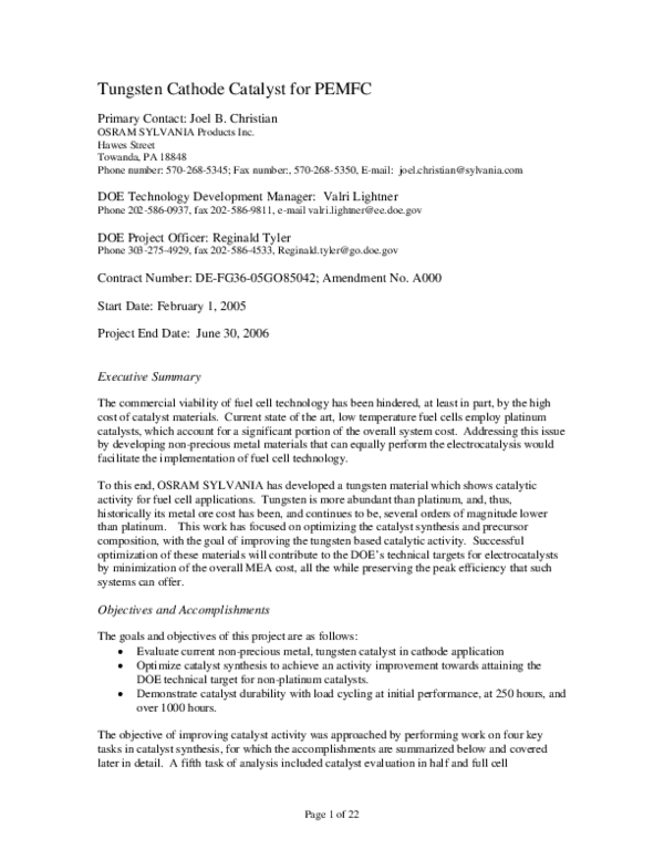 (PDF) Tungsten Cathode Catalyst for PEMFC