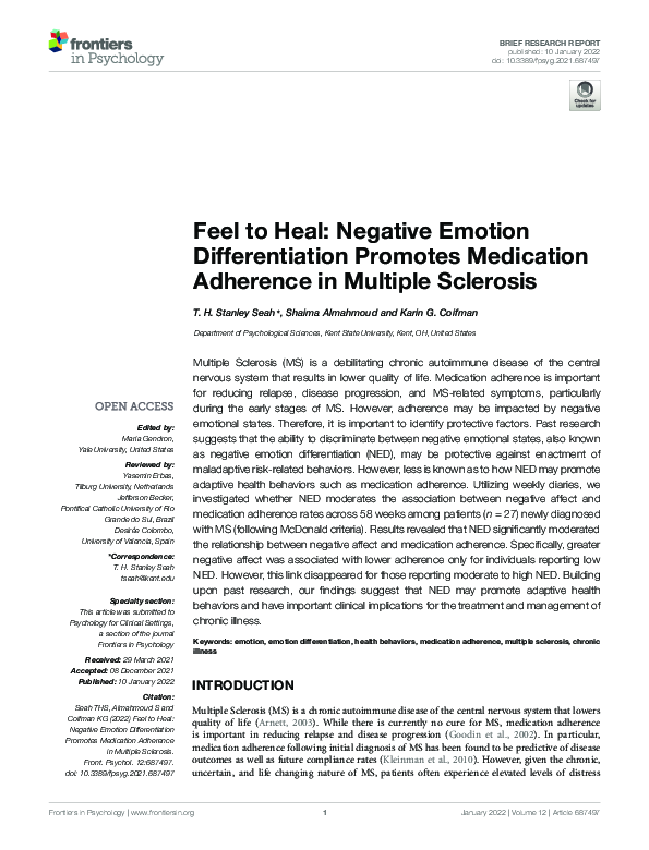 (PDF) Feel to Heal: Negative Emotion Differentiation Promotes ...