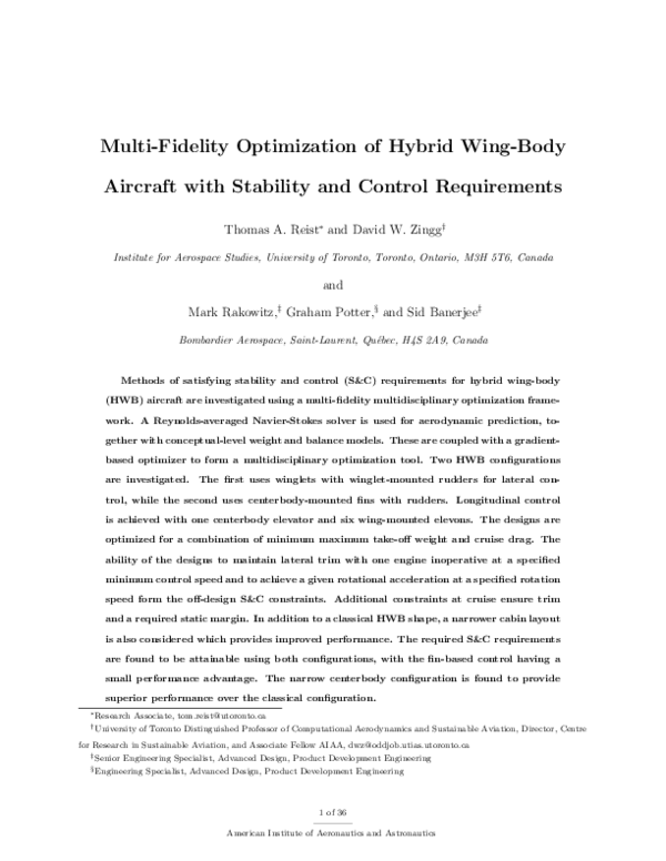 (PDF) Multifidelity Optimization of Hybrid Wing–Body Aircraft with Stability and Control ...