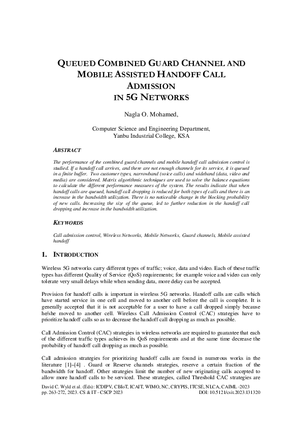 (PDF) Queued Combined Guard Channel and Mobile Assisted Handoff Call Admission in 5G Networks