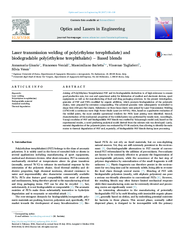(PDF) Laser transmission welding of poly(ethylene terephthalate) and ...