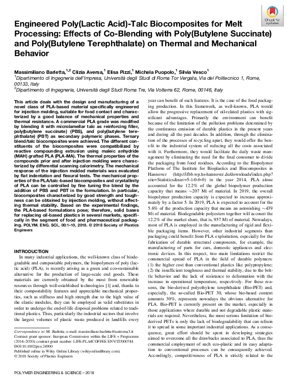 (PDF) Engineered poly(lactic acid)‐talc biocomposites for melt ...