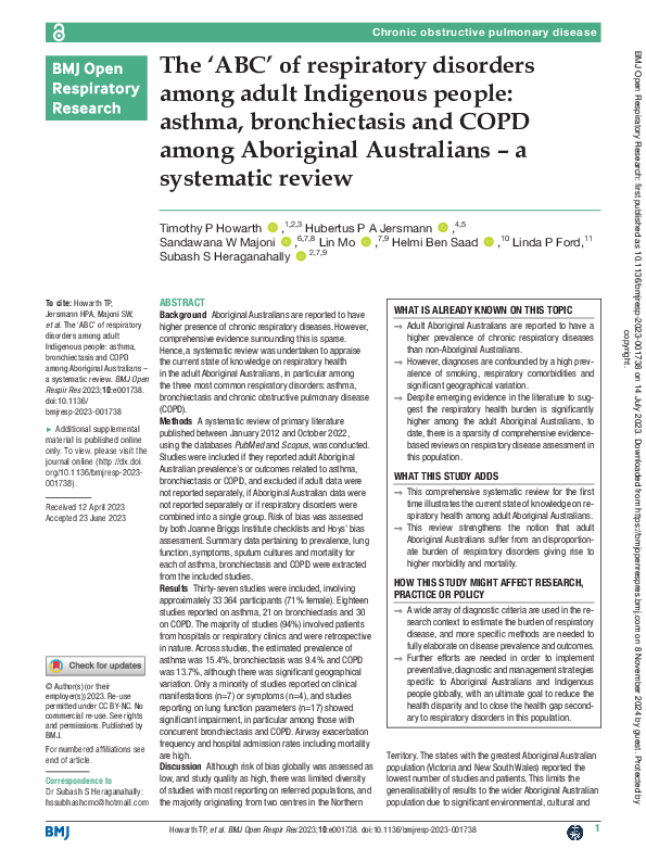 (PDF) The ‘ABC’ of respiratory disorders among adult Indigenous people ...