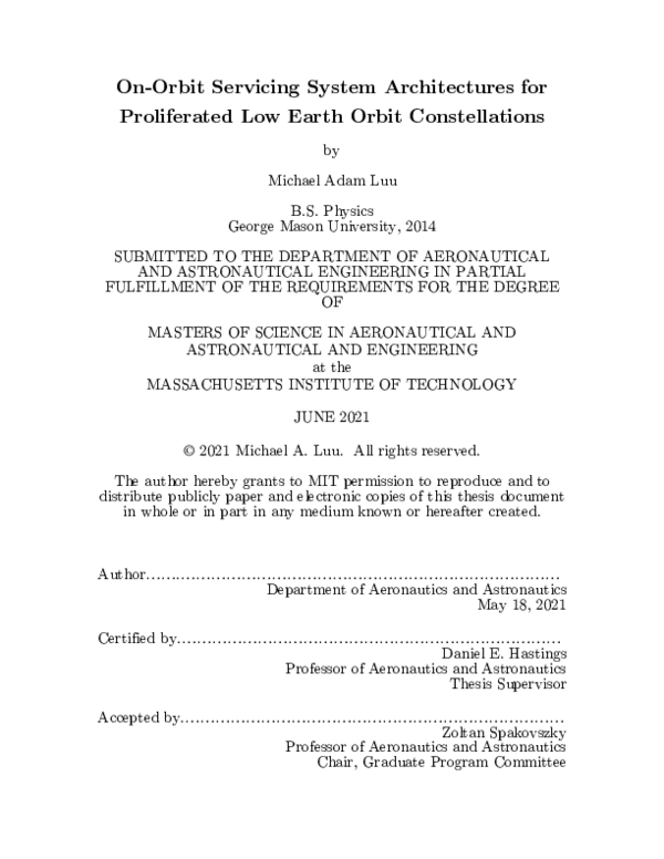 (PDF) On-Orbit Servicing System Architectures for Proliferated Low ...