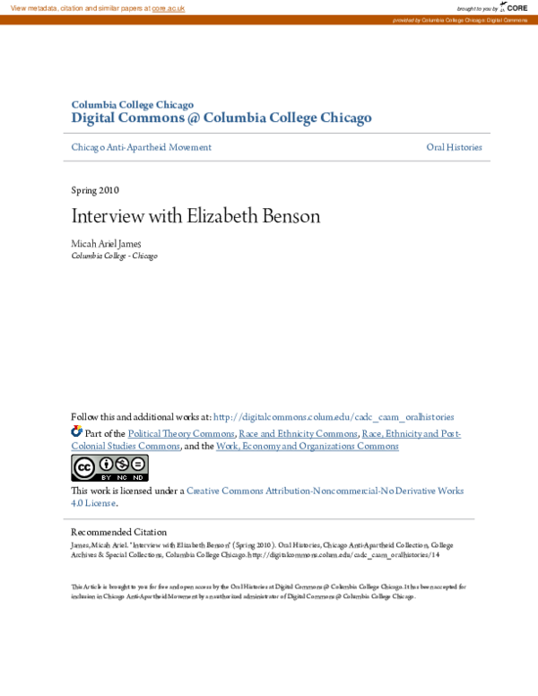 (PDF) Interview with Elizabeth Benson