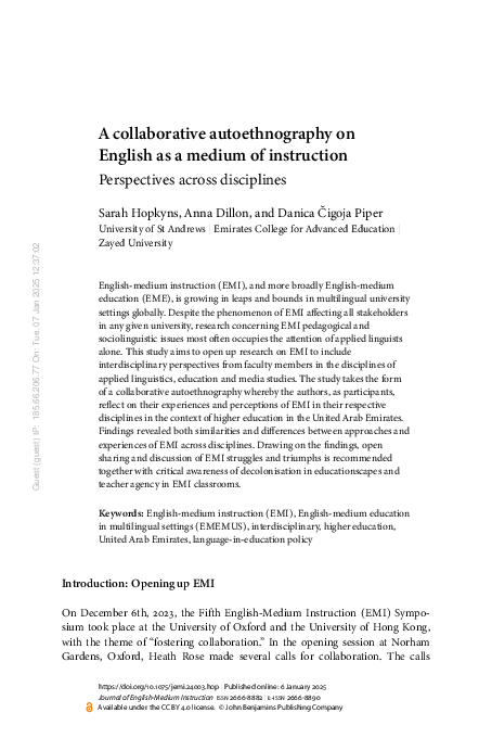 Pdf A Collaborative Autoethnography On English As A Medium Of
