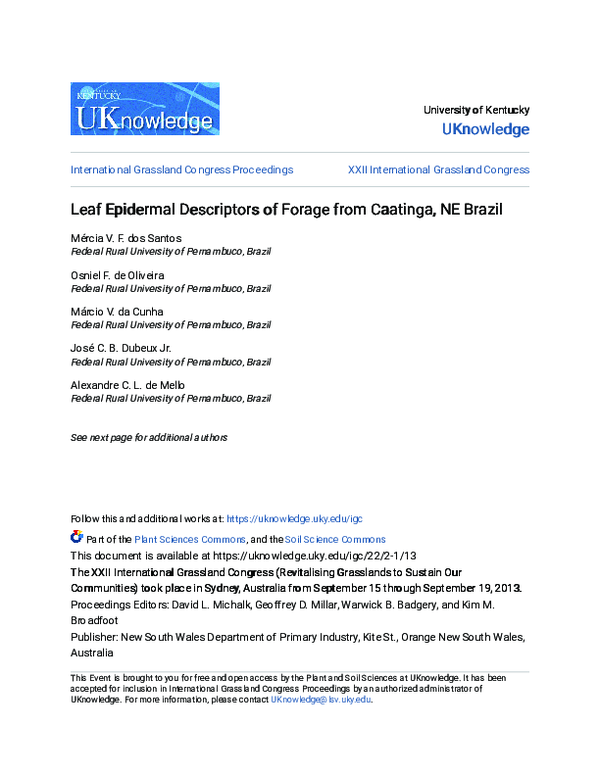 (PDF) Leaf Epidermal Descriptors of Forage from Caatinga, NE Brazil