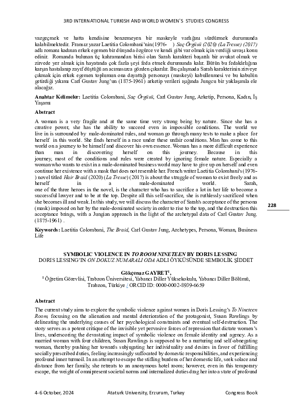 (PDF) SYMBOLIC VIOLENCE IN TO ROOM NINETEEN BY DORIS LESSING