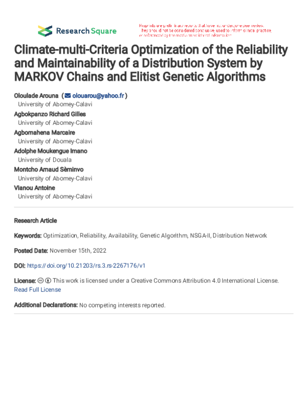 (PDF) Climate-multi-Criteria Optimization of the Reliability and Maintainability of a ...