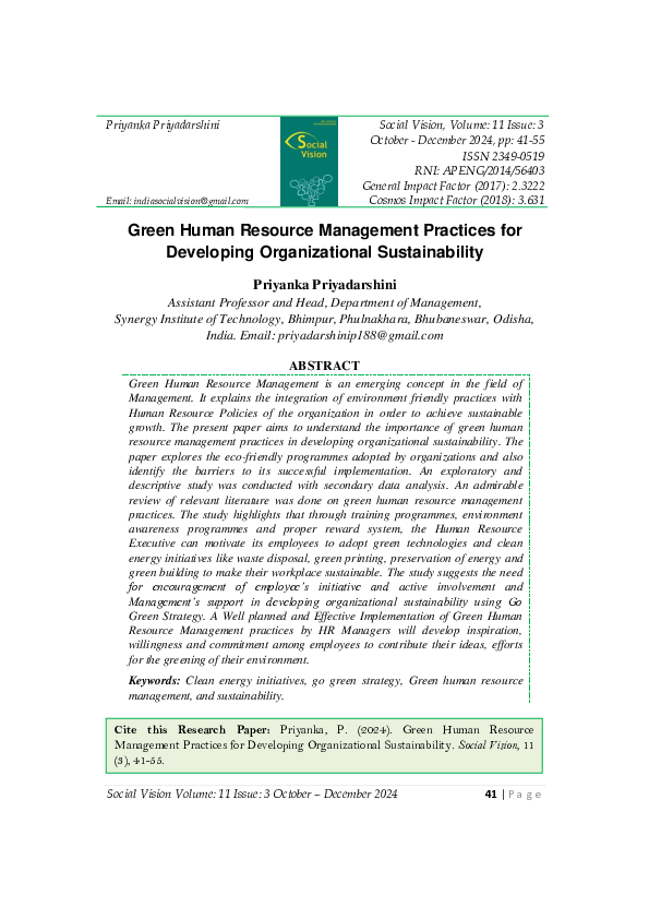 (PDF) Green Human Resource Management Practices for Developing Organizational Sustainability
