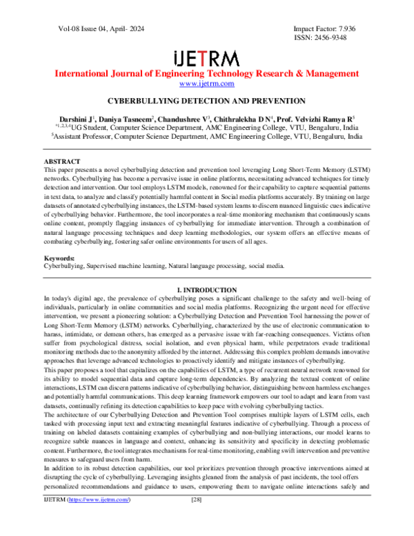 (PDF) CYBERBULLYING DETECTION AND PREVENTION