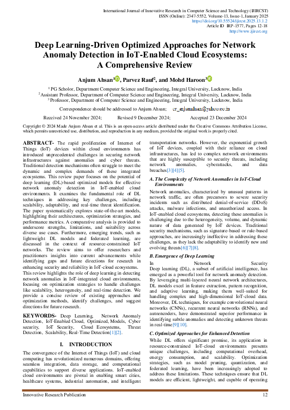 Pdf Deep Learning Driven Optimized Approaches For Network Anomaly Detection
