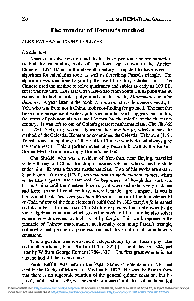 (PDF) The wonder of Horner’s method