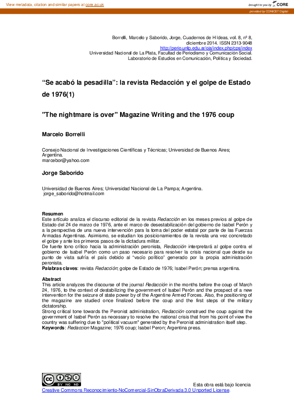 (PDF) The nightmare is over" Magazine Writing and the 1976 coup