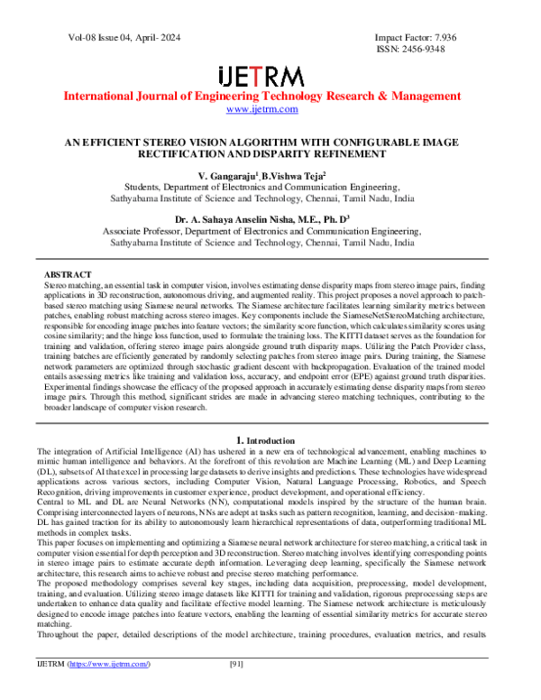 (PDF) AN EFFICIENT STEREO VISION ALGORITHM WITH CONFIGURABLE IMAGE RECTIFICATION AND DISPARITY ...