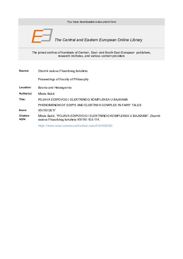 (PDF) Pojava Edipovog i Elektrinog kompleksa u bajkama