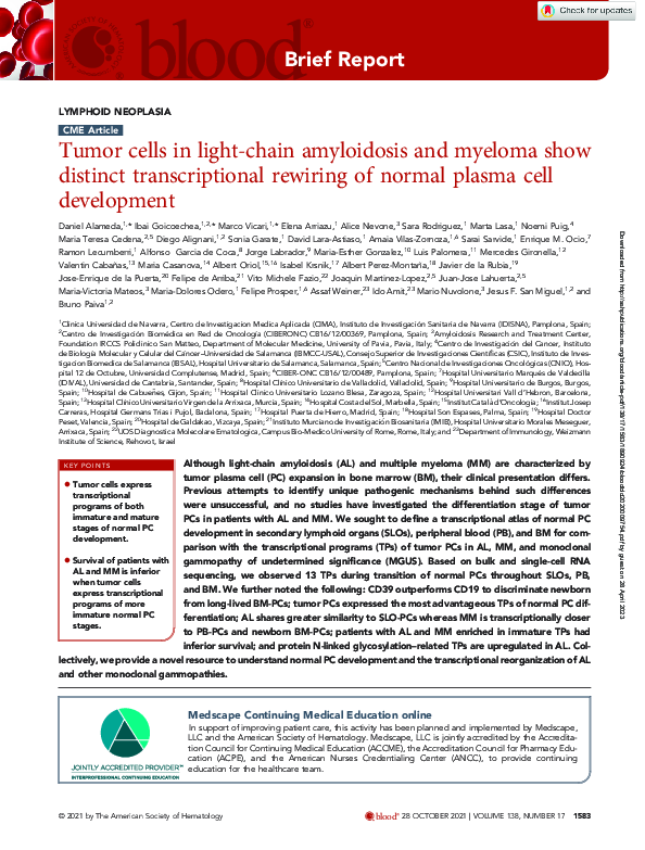 (PDF) Tumor cells in light-chain amyloidosis and myeloma show distinct ...