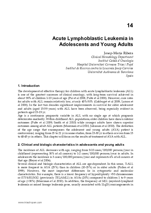 Pdf Acute Lymphoblastic Leukemia In Adolescents And Young Adults