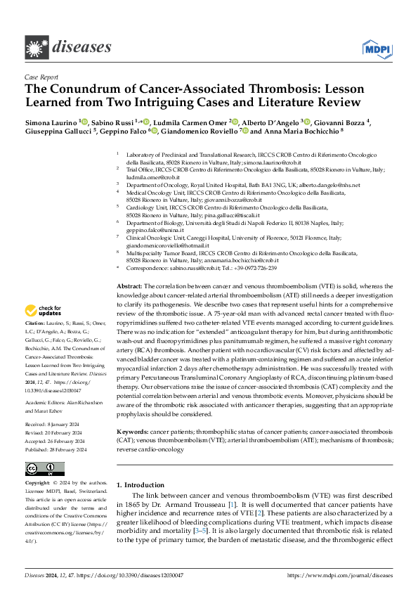 (PDF) The Conundrum of Cancer-Associated Thrombosis: Lesson Learned ...