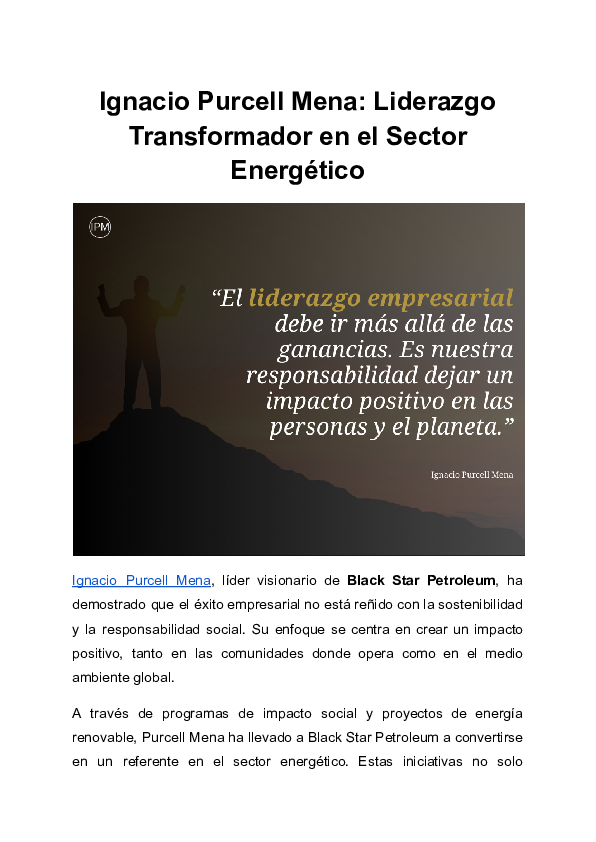 (PDF) Ignacio Purcell Mena: Liderazgo Transformador en el Sector Energético