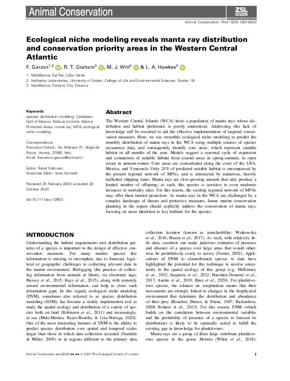 (PDF) Ecological niche modeling reveals manta ray distribution and ...