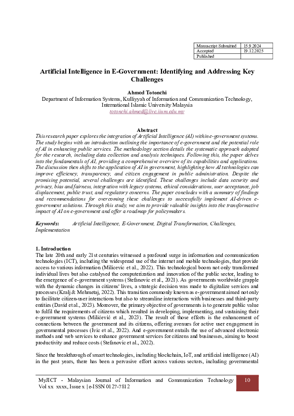 (PDF) Artificial Intelligence in E-Government: Identifying and Addressing Key Challenges