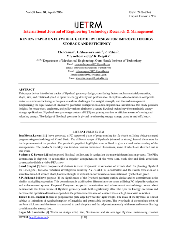 (PDF) REVIEW PAPER ON FLYWHEEL GEOMETRY DESIGN FOR IMPROVED ENERGY ...
