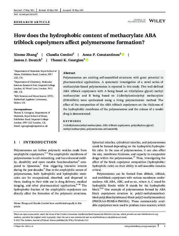 (PDF) How does the hydrophobic content of methacrylate ABA triblock ...