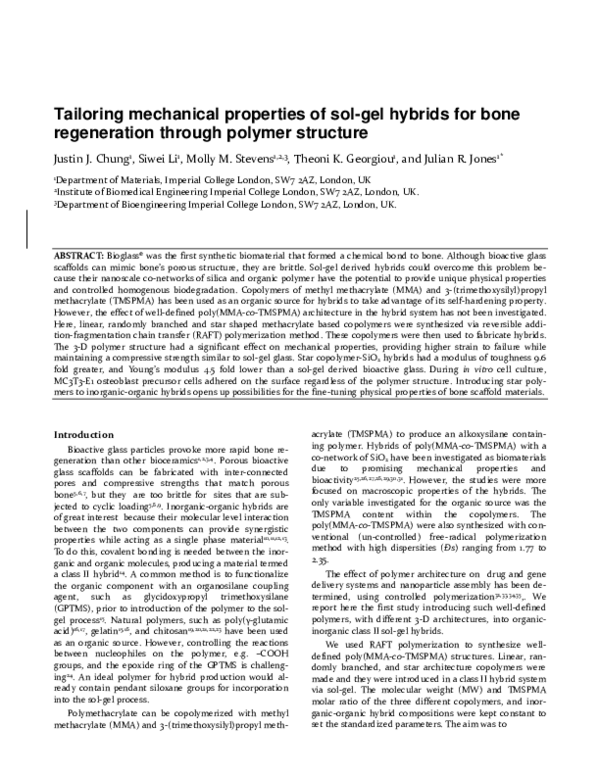 (PDF) Tailoring Mechanical Properties of Sol–Gel Hybrids for Bone Regeneration through Polymer ...