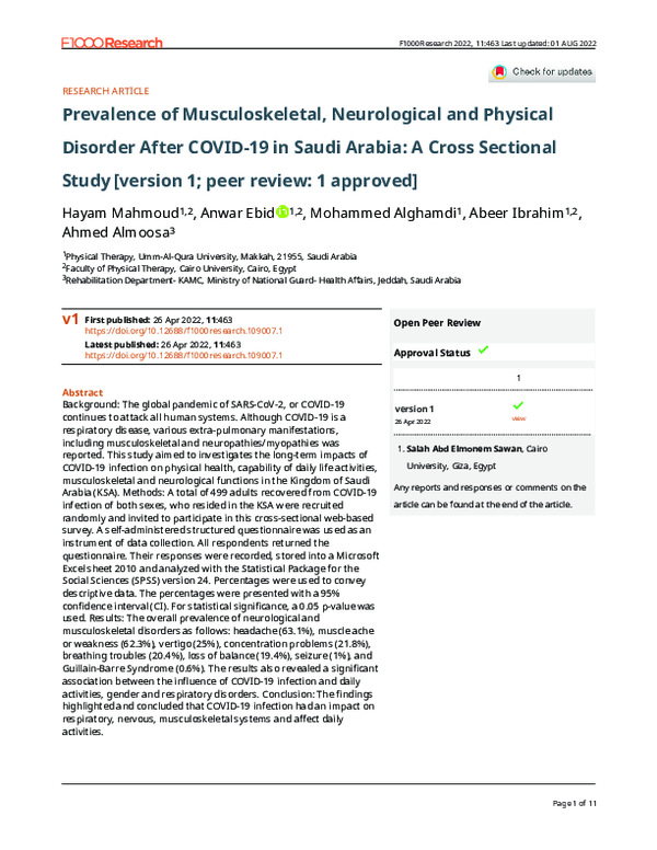 (PDF) Prevalence of Musculoskeletal, Neurological and Physical Disorder ...