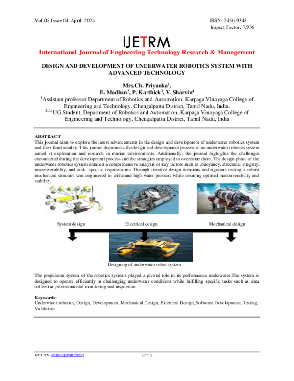 (PDF) DESIGN AND DEVELOPMENT OF UNDERWATER ROBOTICS SYSTEM WITH ...