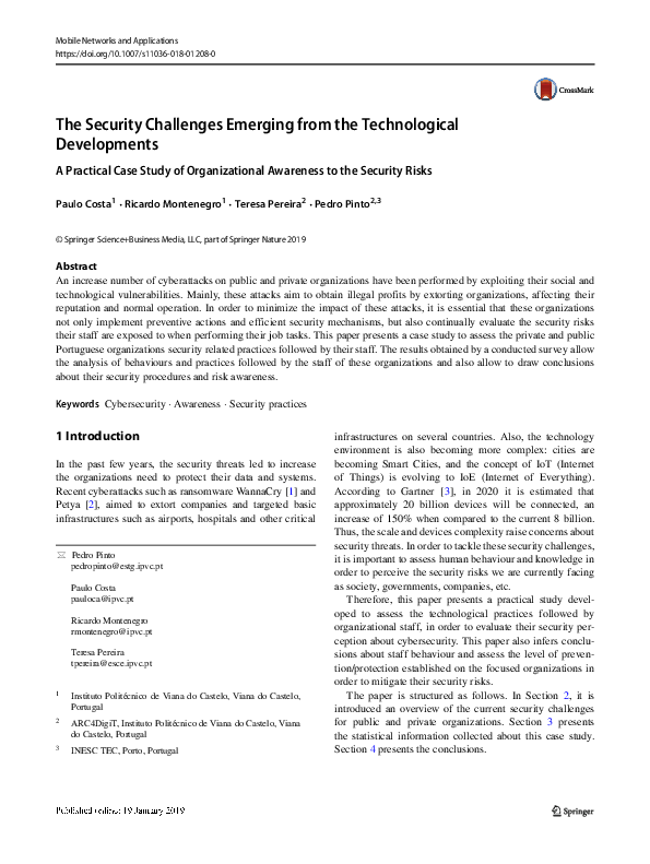 (PDF) The Security Challenges Emerging from the Technological Developments