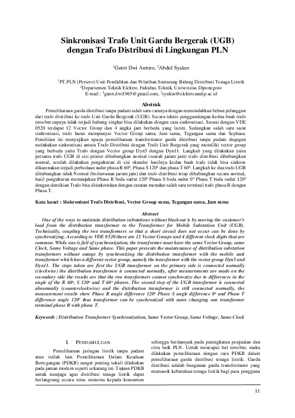 (PDF) Sinkronisasi Trafo Unit Gardu Bergerak (UGB) dengan Trafo ...