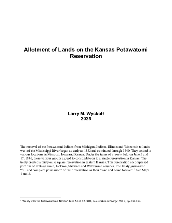 (PDF) Allotment of Lands on the Kansas Potawatomi Reservation