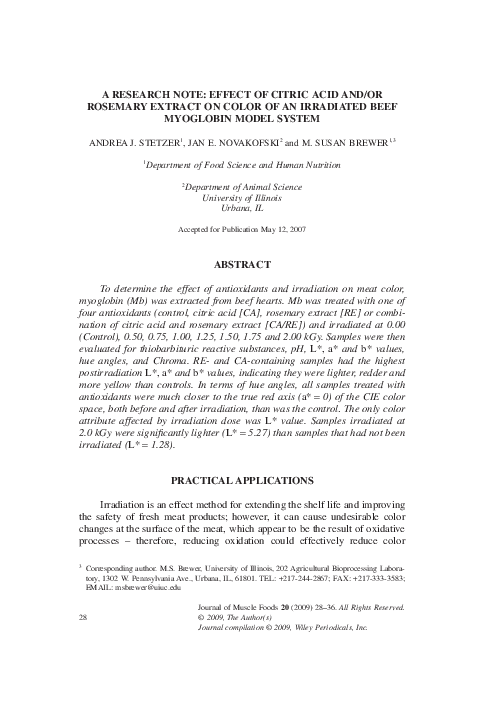 (PDF) A Research Note: Effect of Citric Acid And/Or Rosemary Extract on ...