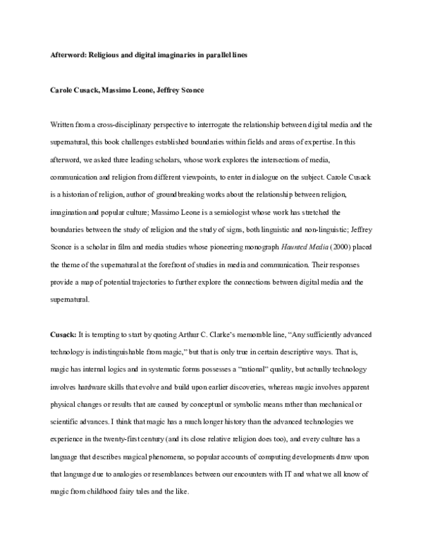 (PDF) Carole Cusack, Massimo Leone, Jeffrey Sconce, Afterword ...