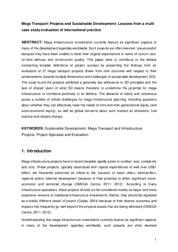 (PDF) Mega transport projects and sustainable development: lessons from ...