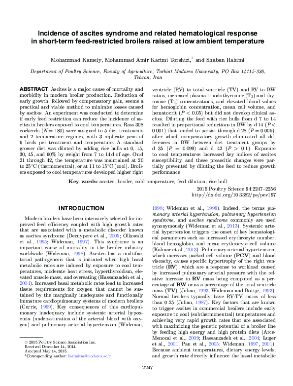 (PDF) Incidence of ascites syndrome and related hematological response ...
