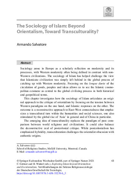 (PDF) The Sociology of Islam: Beyond Orientalism, Toward Transculturality