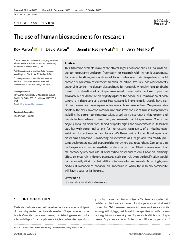 (PDF) Use of Human Biospecimens for Research