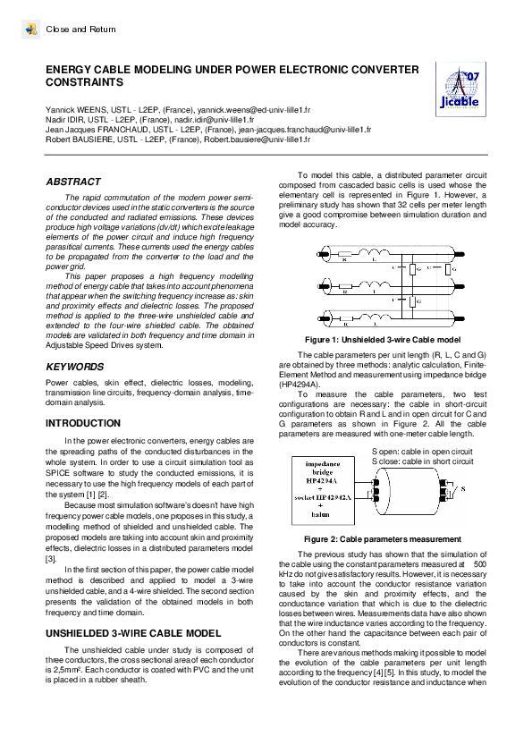 (PDF) Energy cable modeling under power electronic converter constraints