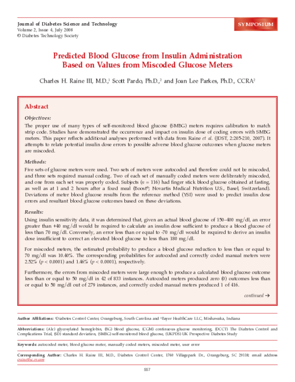 (PDF) Predicted Blood Glucose from Insulin Administration Based on ...
