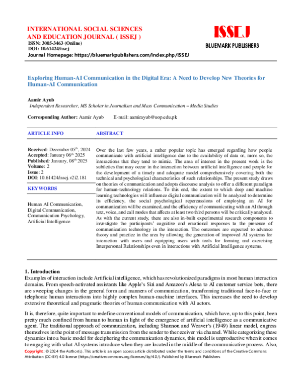 (PDF) Exploring Human-AI Communication in the Digital Era: A Need to Develop New Theories for ...