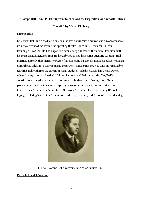 (PDF) Dr. Joseph Bell (1837-1911) Surgeon, Teacher, and the Inspiration ...