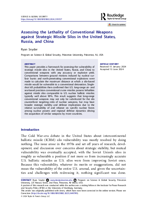 (PDF) Assessing the Lethality of Conventional Weapons against Strategic ...