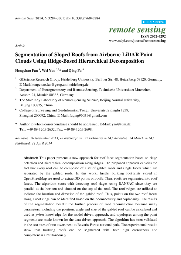 (PDF) Segmentation of Sloped Roofs from Airborne LiDAR Point Clouds Using Ridge-Based ...