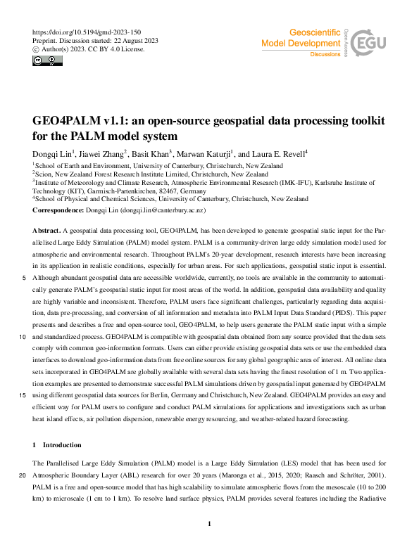 (PDF) GEO4PALM v1.1: an open-source geospatial data processing toolkit for the PALM model system