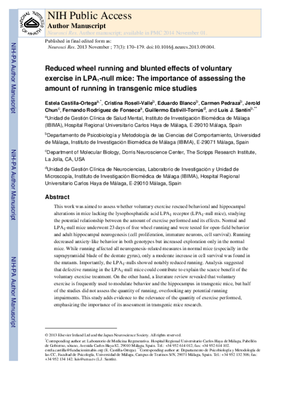 (PDF) Reduced wheel running and blunted effects of voluntary exercise ...