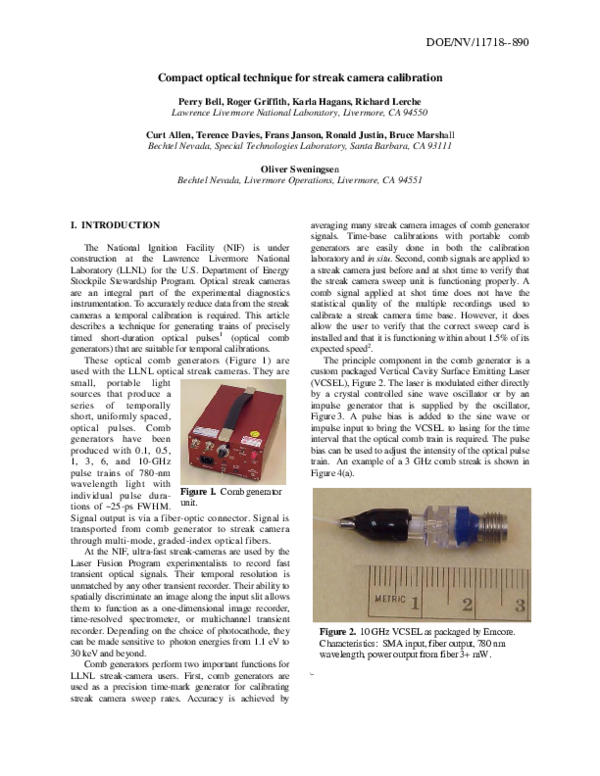 (PDF) Compact optical technique for streak camera calibration
