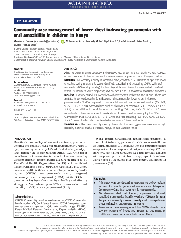 (PDF) Community case management of lower chest indrawing pneumonia with ...
